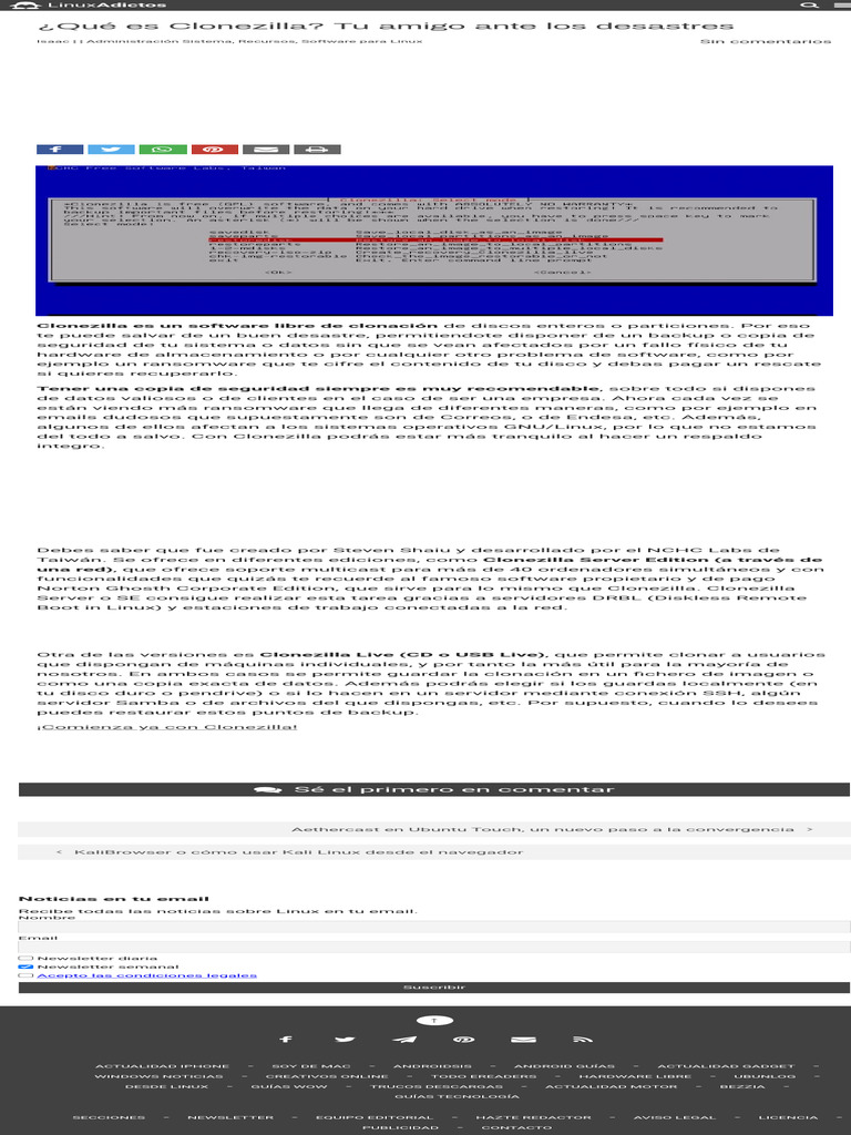 ¿Qué Es Clonezilla - Tu Amigo Ante Los Desastres | PDF | Informática | Software