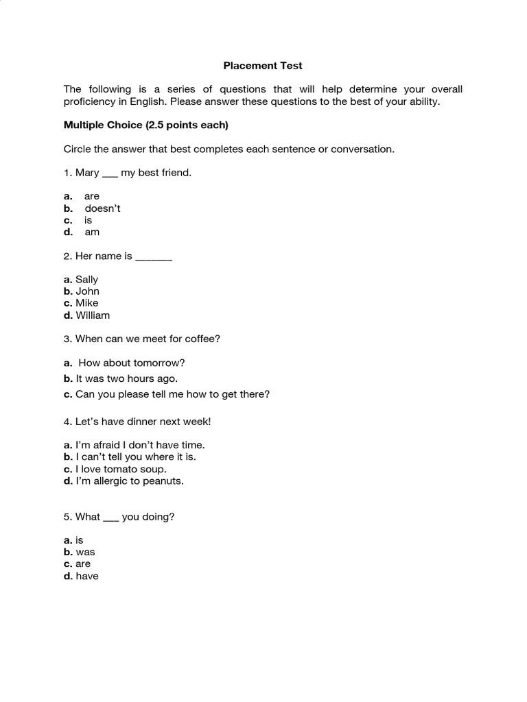 Placement Test | PDF