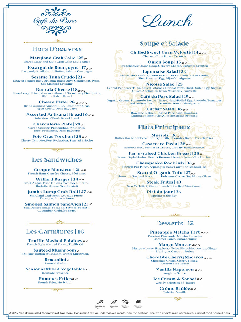 Cafe Du Parc Lunch | PDF