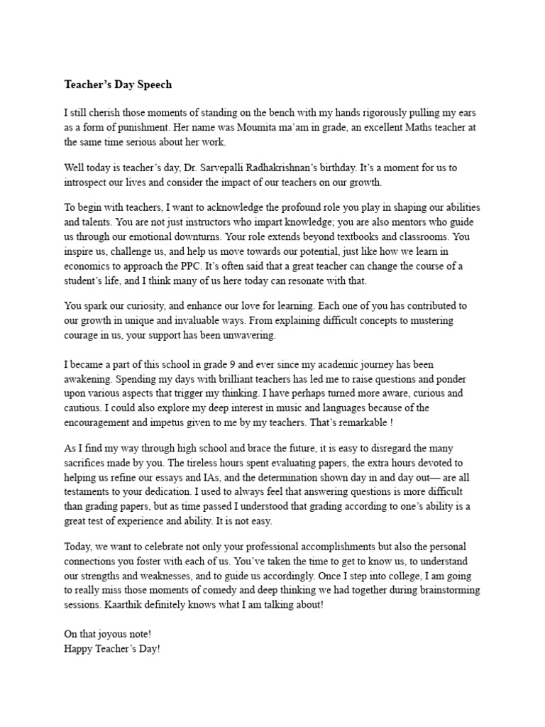 Teacher's Day Speech | PDF