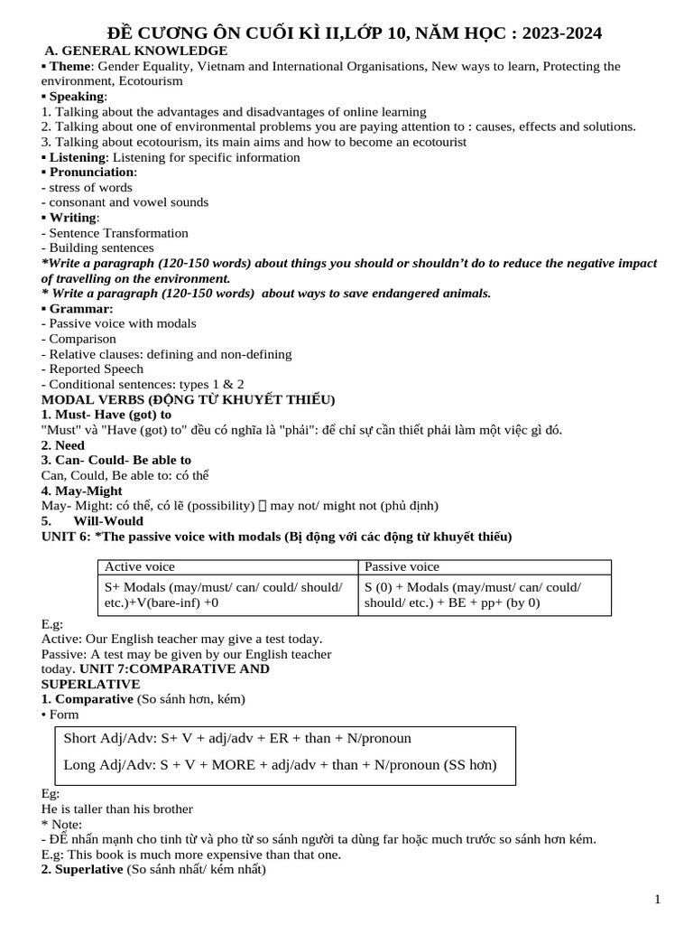 ĐỀ CƯƠNG CUỐI KÌ II,LỚP10, NH 2023-2024 | PDF