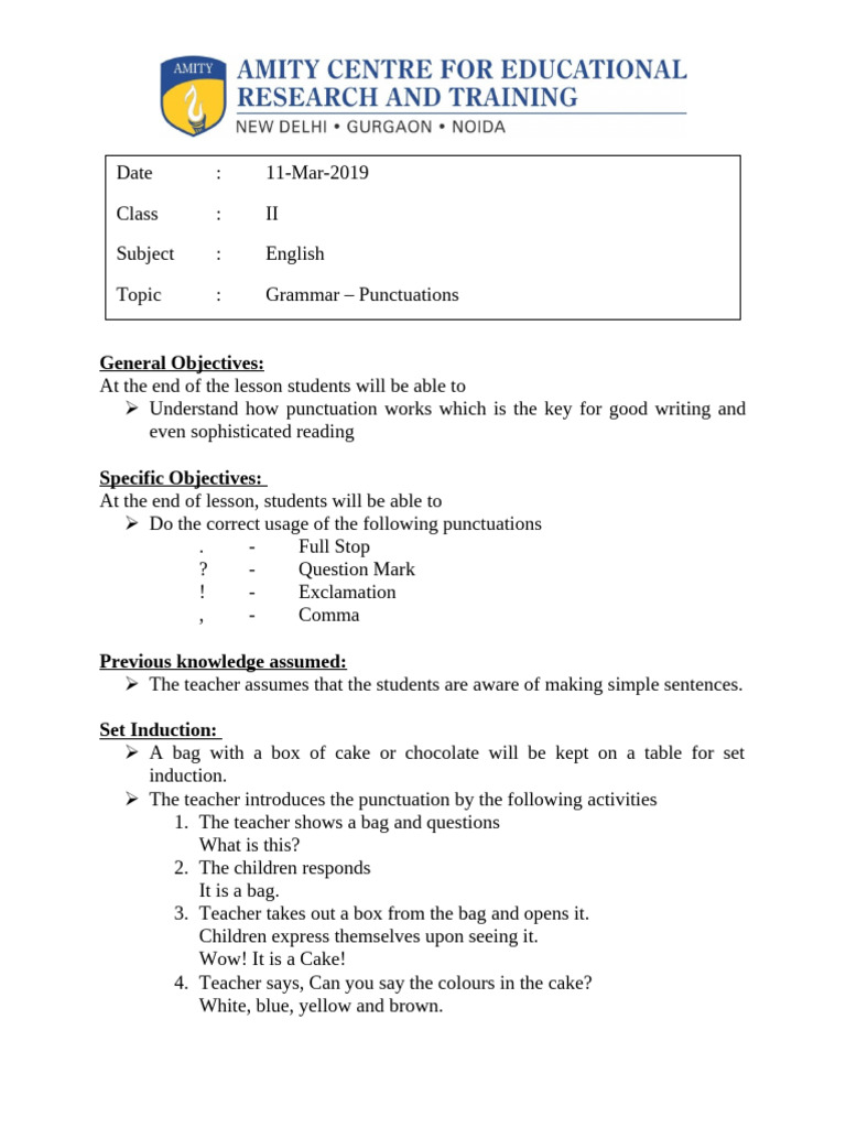 Punctuation Lesson Plan for Kids | PDF | Punctuation | Human Communication