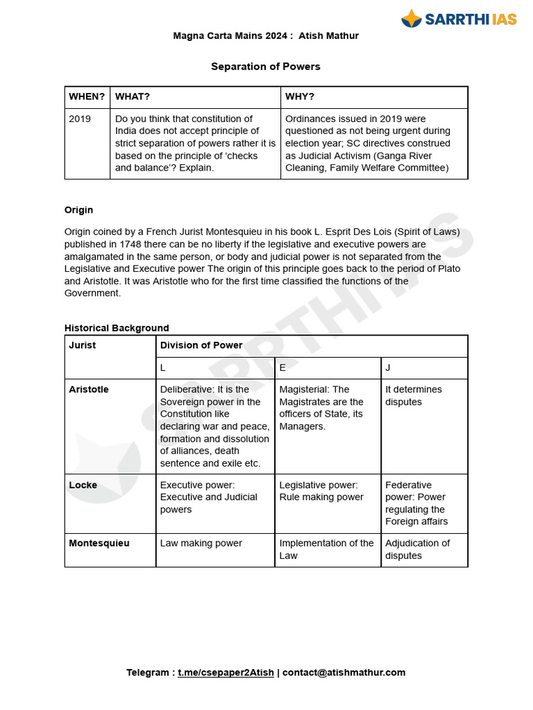 Separation of Powers: Magna Carta Mains 2024: Atish Mathur | PDF