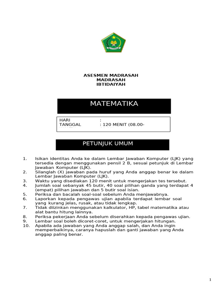 Soal Asesmen MTK | PDF