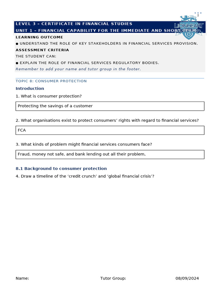 Topic 8 - Questions On Consumer Protection | PDF