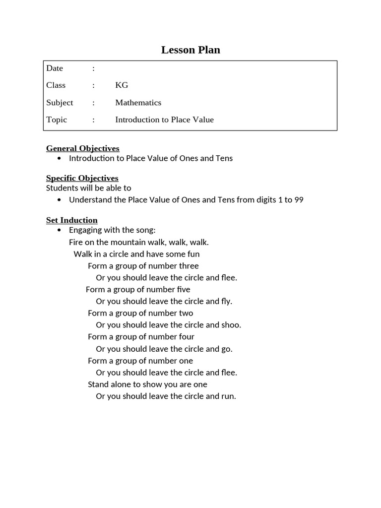 Place Value Lesson Plan for Kids | PDF | Teachers | Language Arts ...