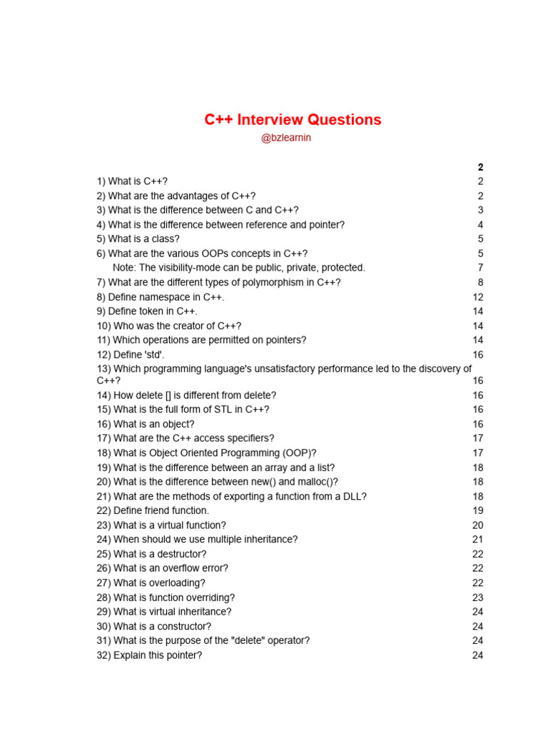 C Interview Questions | PDF