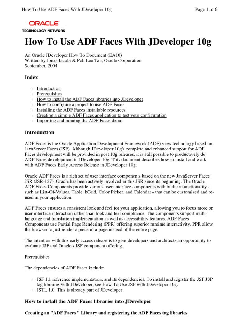 ADF Faces Setup in JDeveloper 10g | PDF | Java Server Faces | Java ...