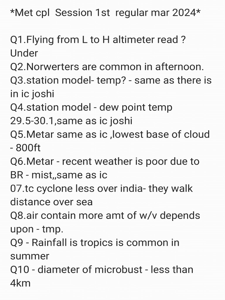 MET 12 Mar 24 CPL EXAM FC Regular 01 2024 | PDF