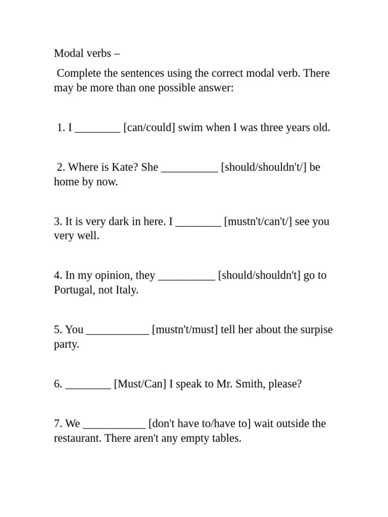 Modal verbs quiz | PDF