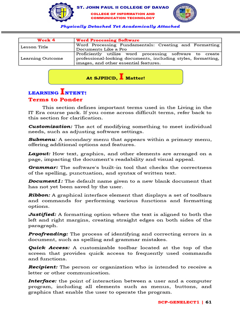 Ict-Scp-Genelect1-Week 4 | PDF