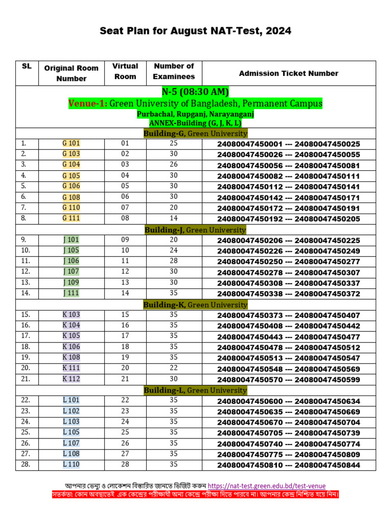 Seat Plan - August 2024 NAT Test | PDF | Technology & Engineering