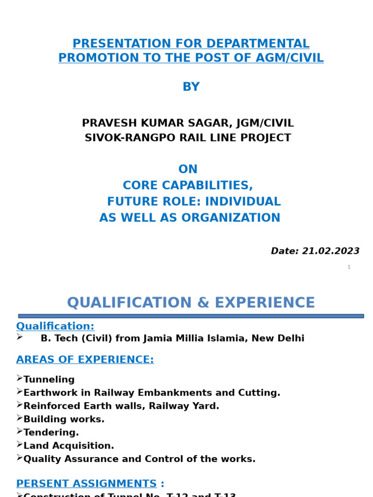 Presentation For Departmental Promotion To The Post of Agm/Civil | PDF