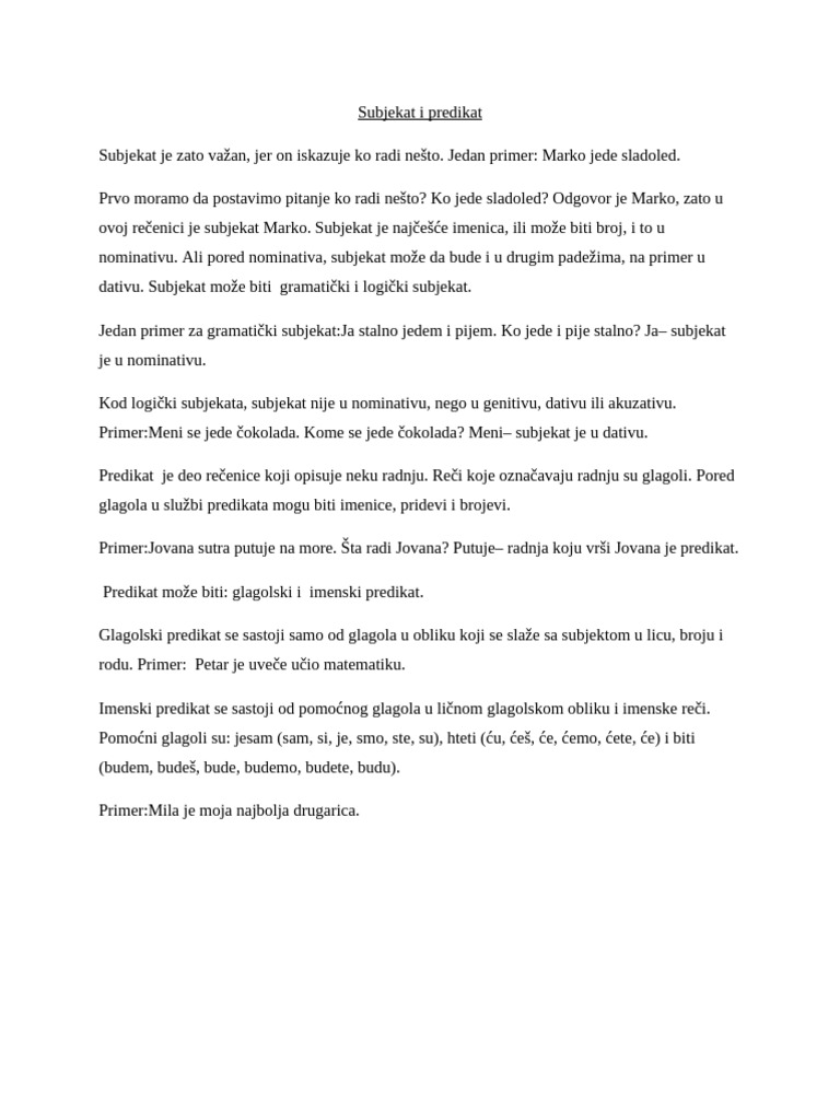 Subjekat I Predikat | PDF
