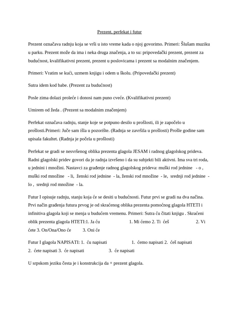 Prezent, Perfekat, Futur | PDF