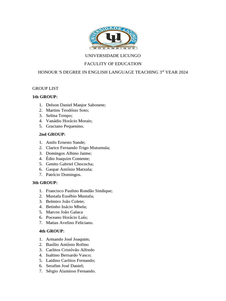 Agroup List From English Course, III - Year, 2024 | PDF