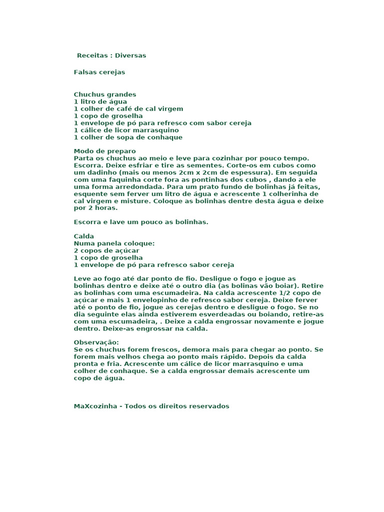 Receitas Cereja Falsa | PDF