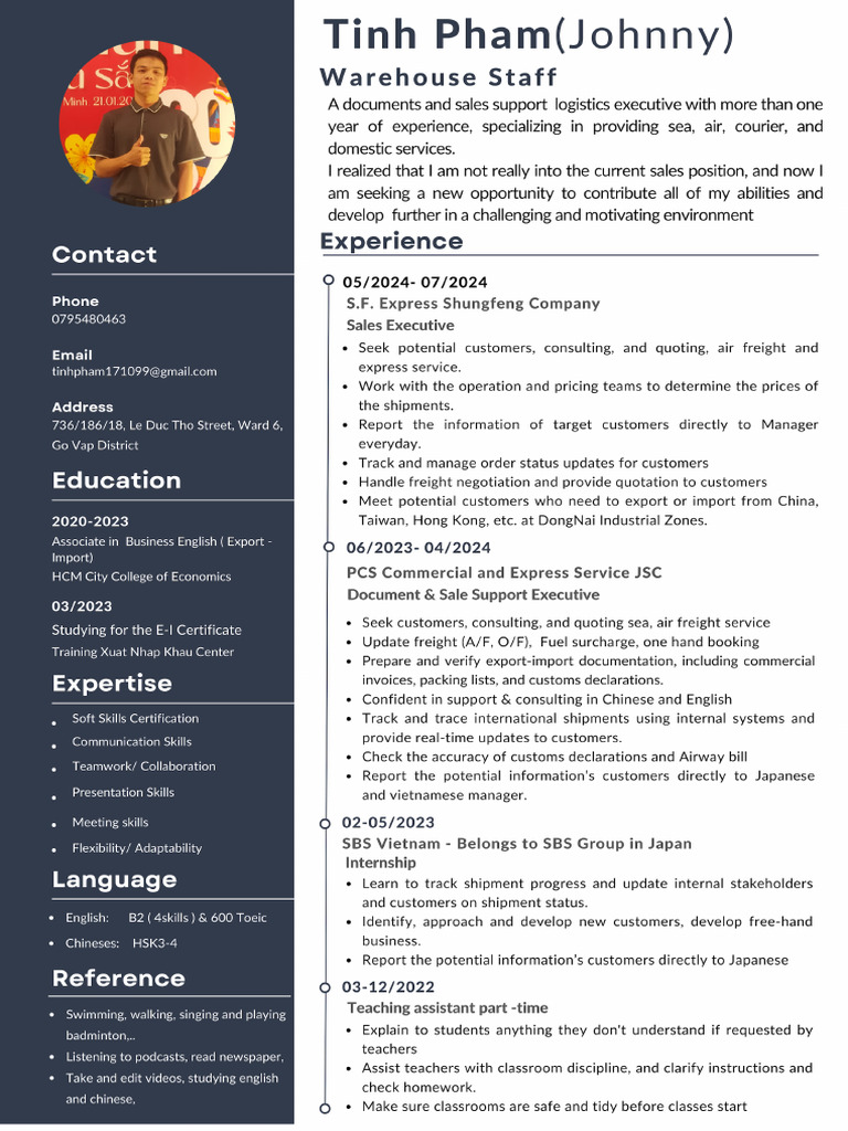 Cv-Pham Van Tinh - Warehouse Staff | PDF