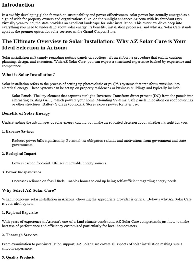 The Ultimate Overview To Solar Installation: Why AZ Solar Care Is Your Ideal Choice in Arizona ...