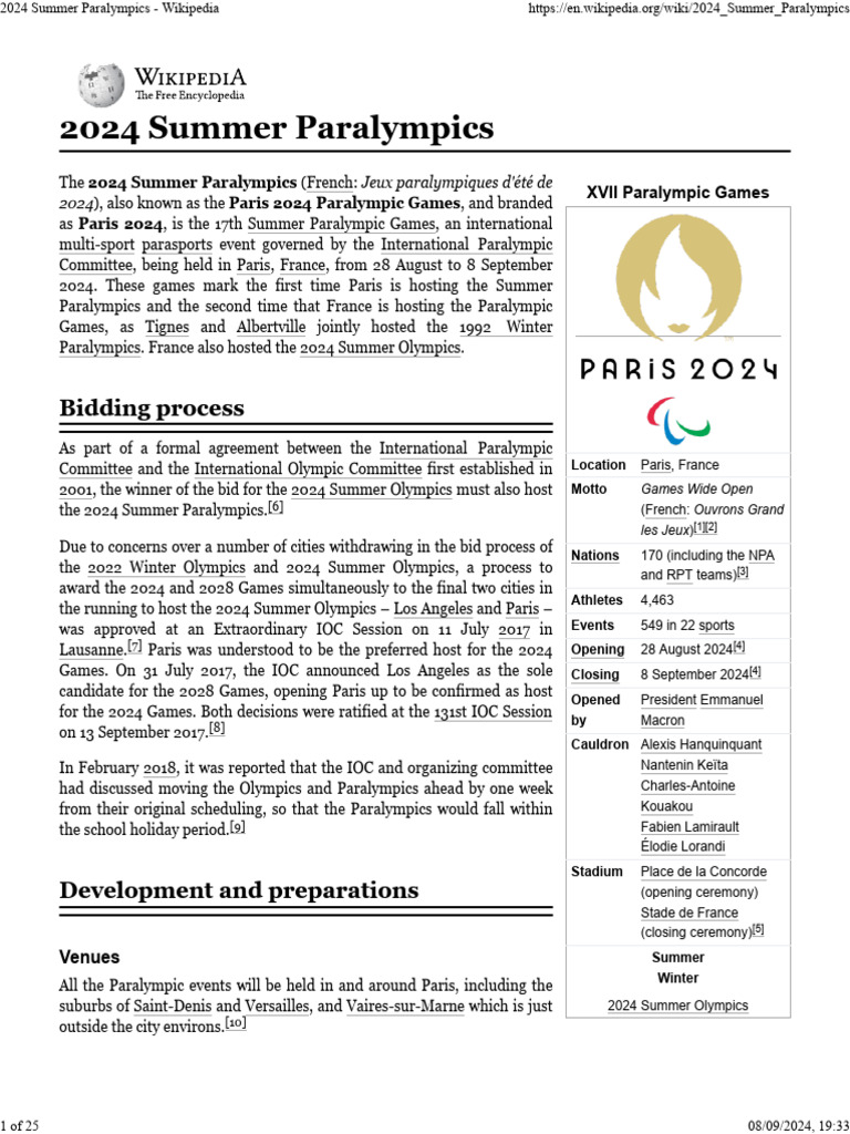 2024 Summer Paralympics | PDF