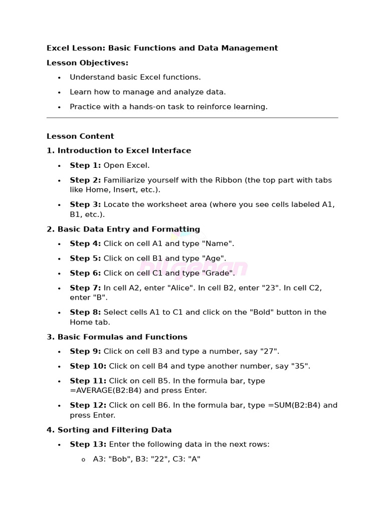 Excel Lesson En 1 Pdf