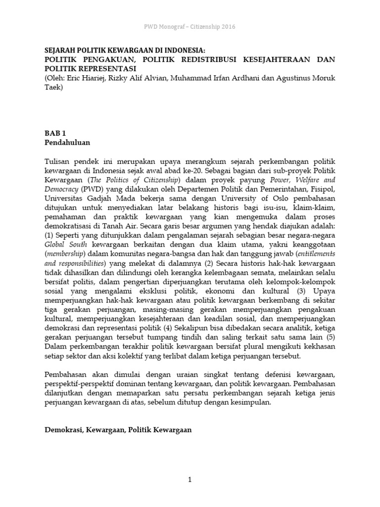 Sejarah Politik Kewargaan Di Indonesia | PDF