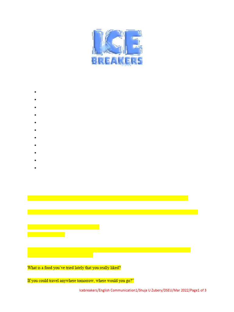 Ice Breakers | PDF
