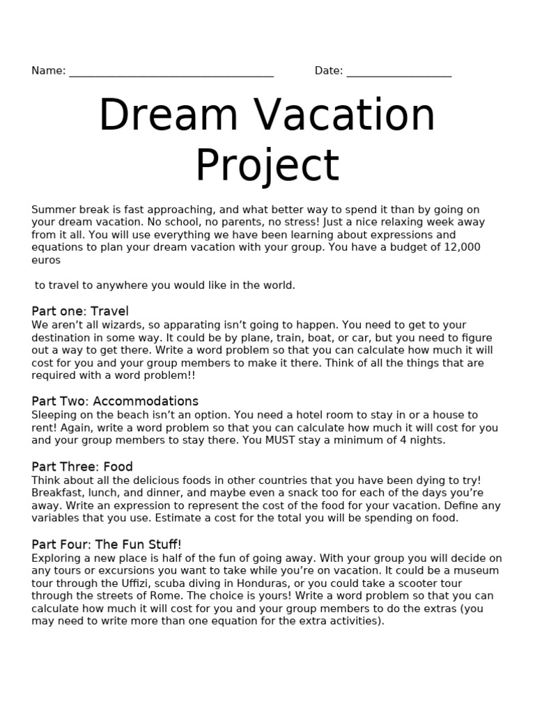 Dream Vacation Project | PDF