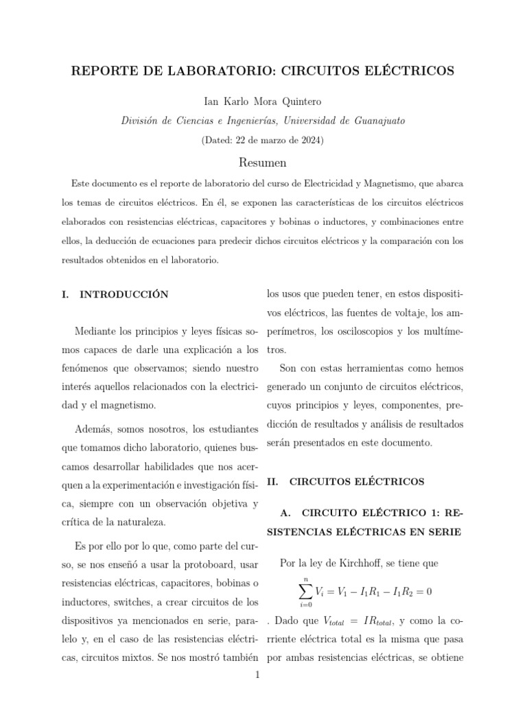 Reporte Circuitos Eléctricos IKMQ | PDF