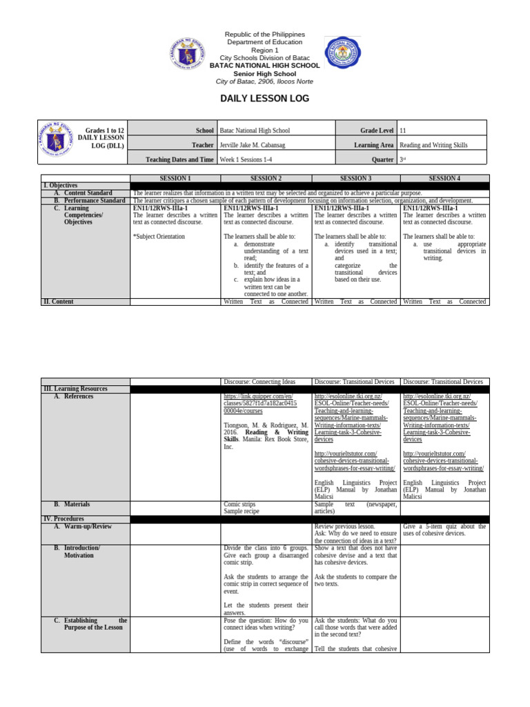 520381764-Dll-in-Reading-and-Writing Grade 11 | PDF