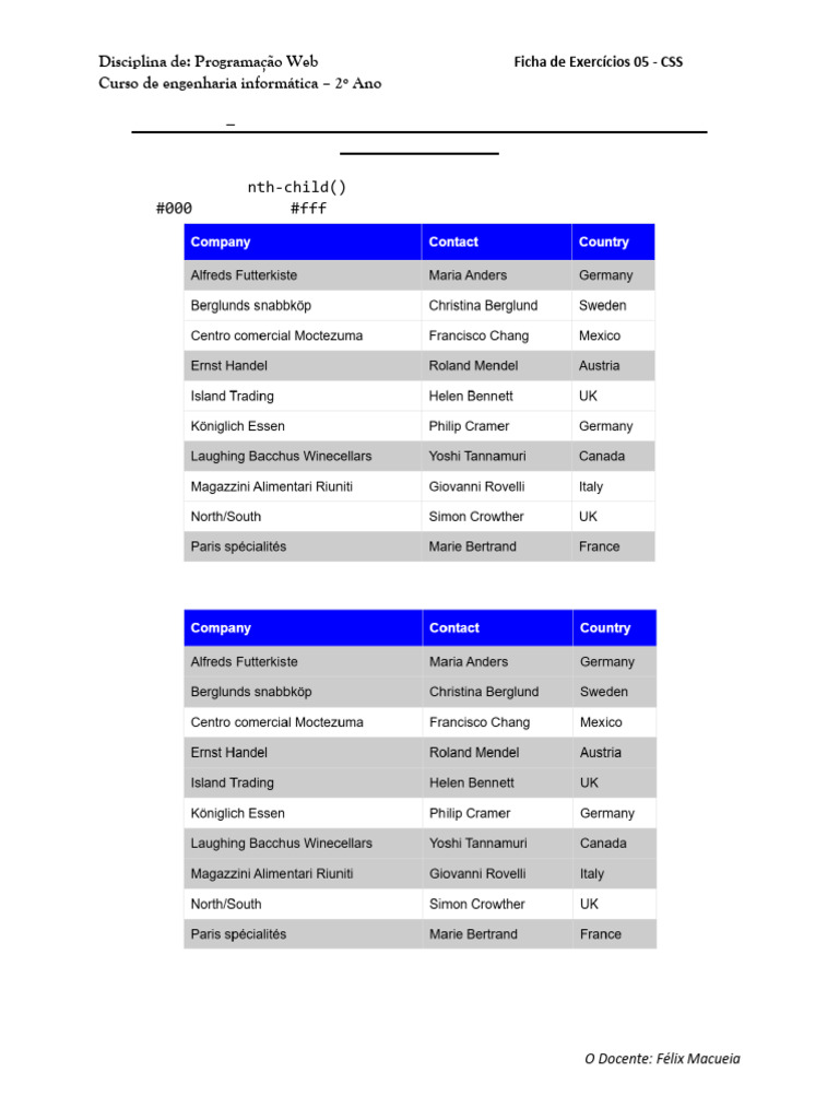 Ficha de Exerc-Cios 05 - CSS | PDF