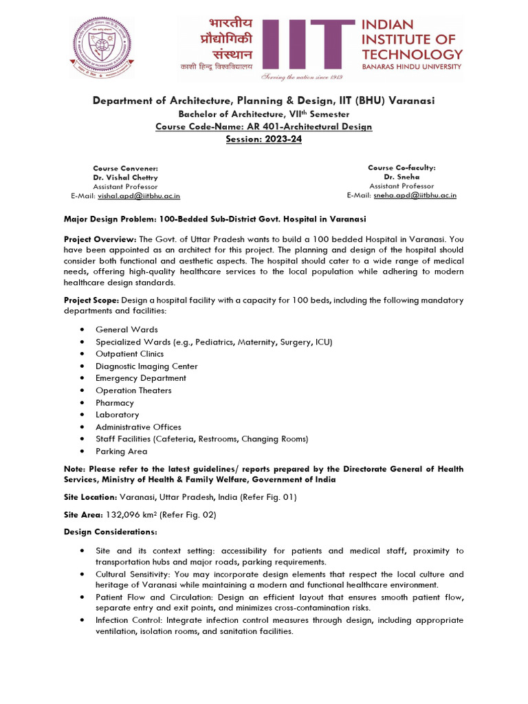 Major Design Brief 100 Bed Hospital - VII Sem-2023-24 | PDF