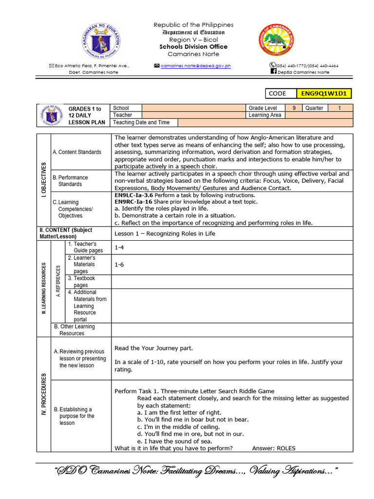 Eng9 Q1W1D1 | PDF