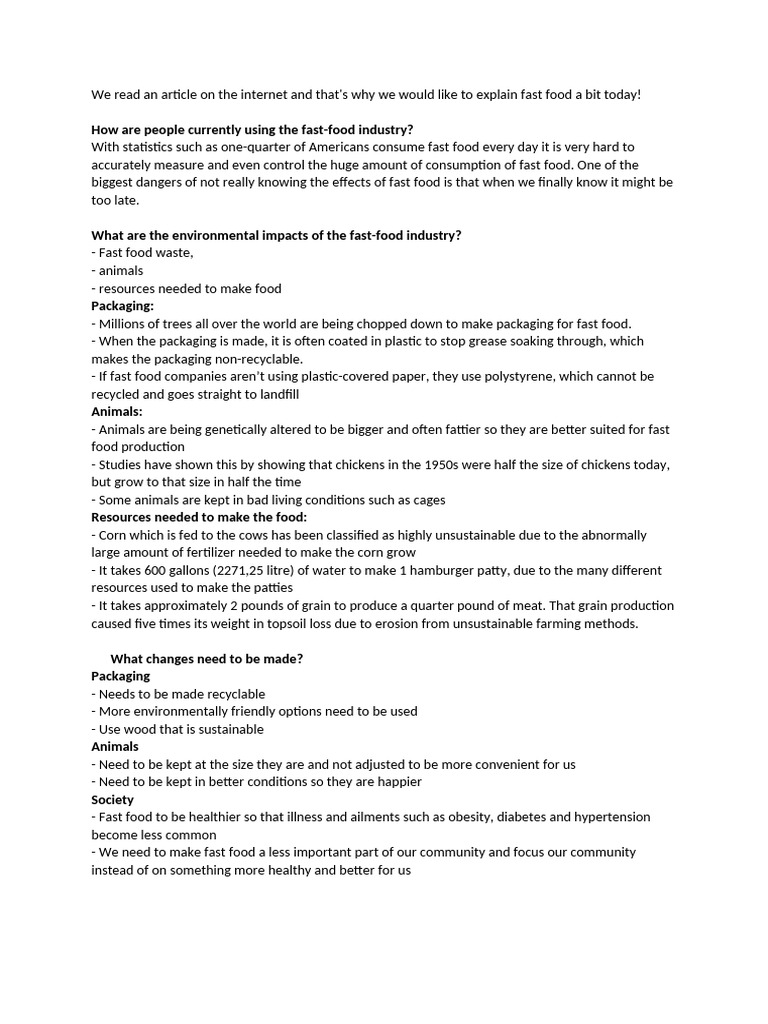 Fast Food Text | PDF