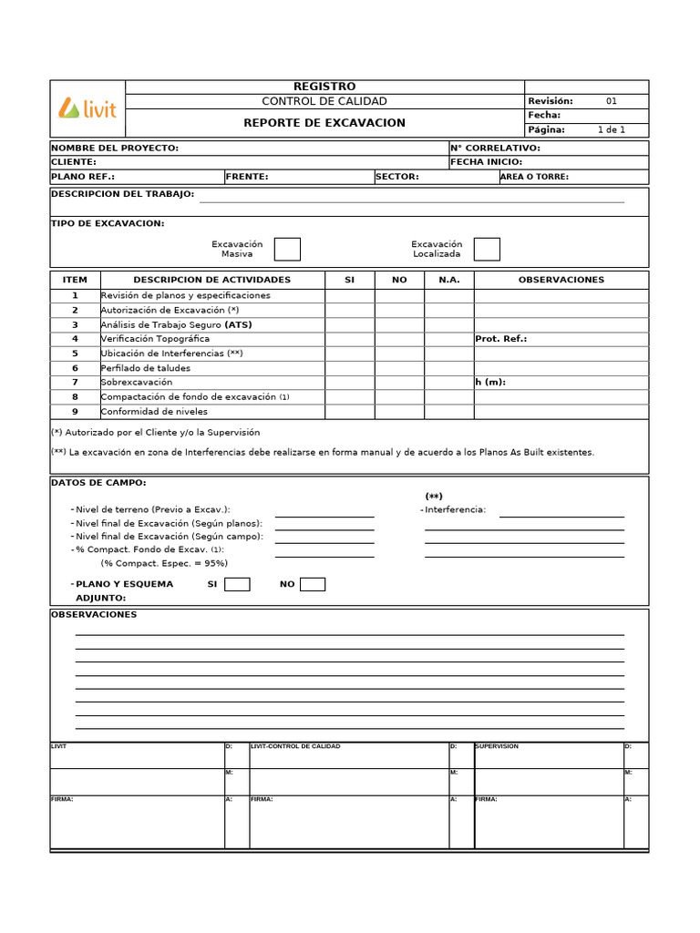 1. Reporte de Excavacion Rev.01 | PDF