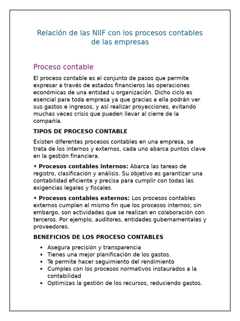 Relación de Las NIIF Con Los Procesos Contables de Las Empresas | PDF
