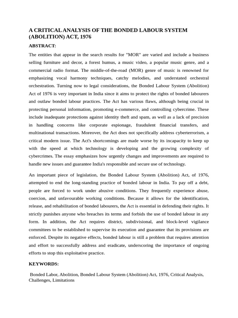A Critical Analysis of The Bonded Labour System | PDF