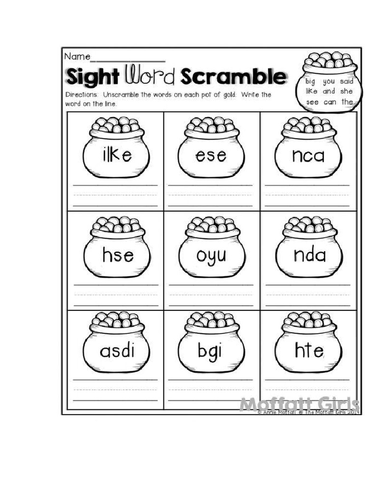 Sight Words Unscramble Shamhaad | PDF