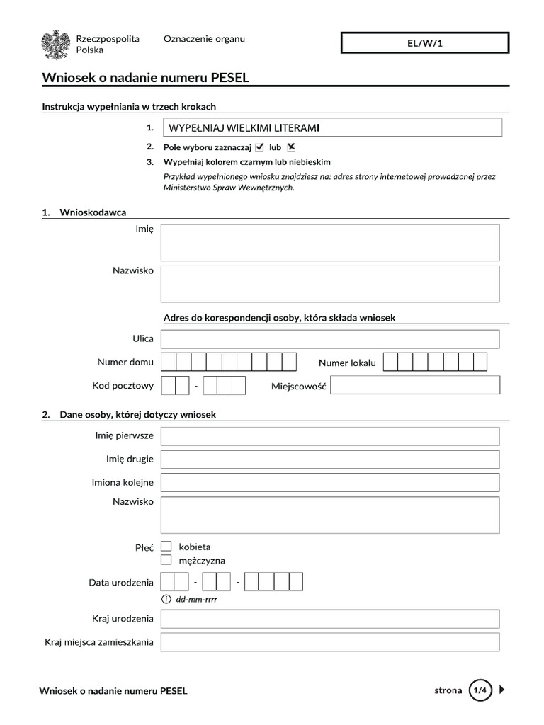 Wniosek o Nadanie Numeru Pesel | PDF