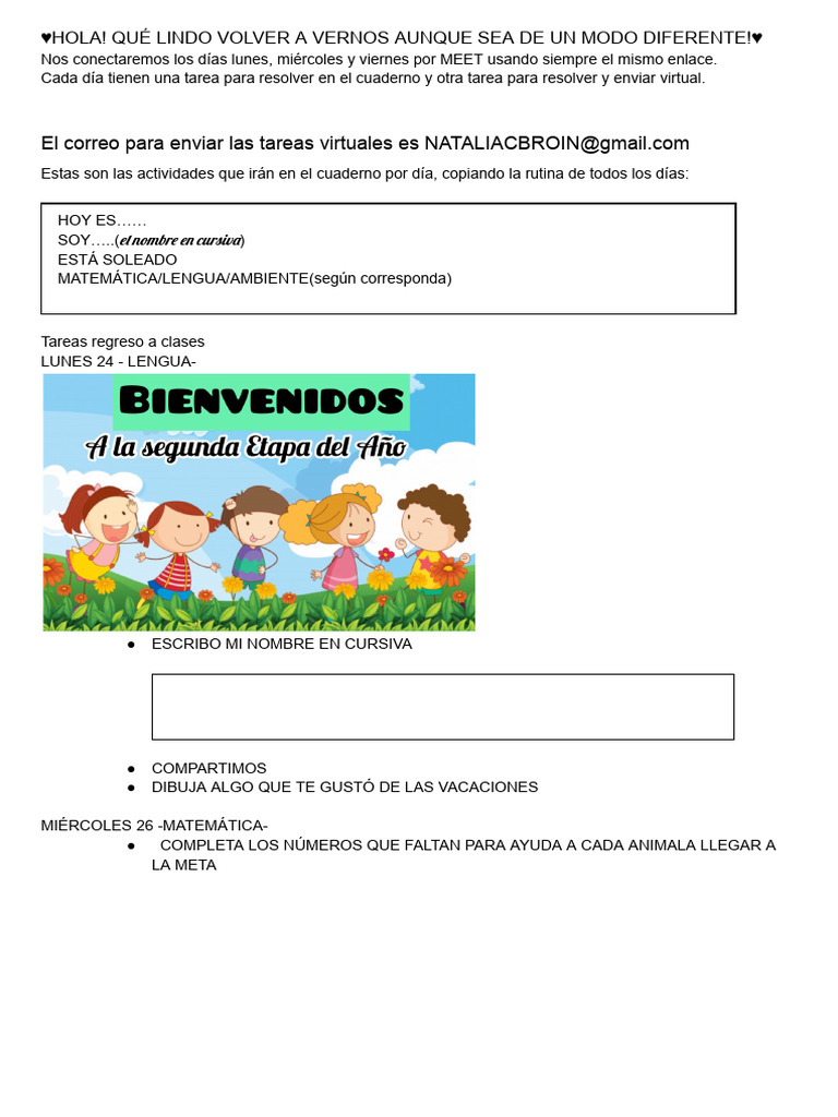 Tareas regreso a clases | PDF