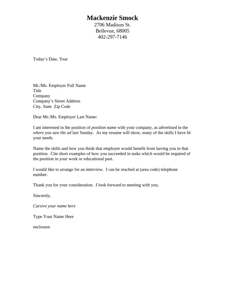 Cover Letter Template | PDF