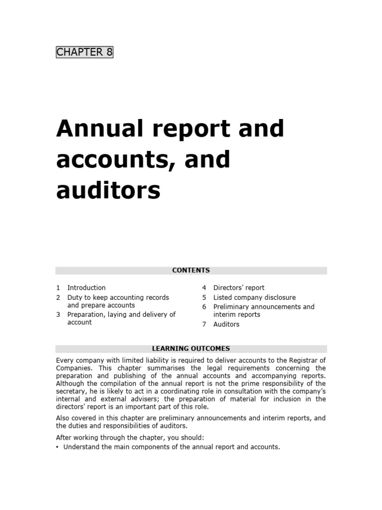 Corp Sec Annual Report and Accounts, and Auditors | PDF