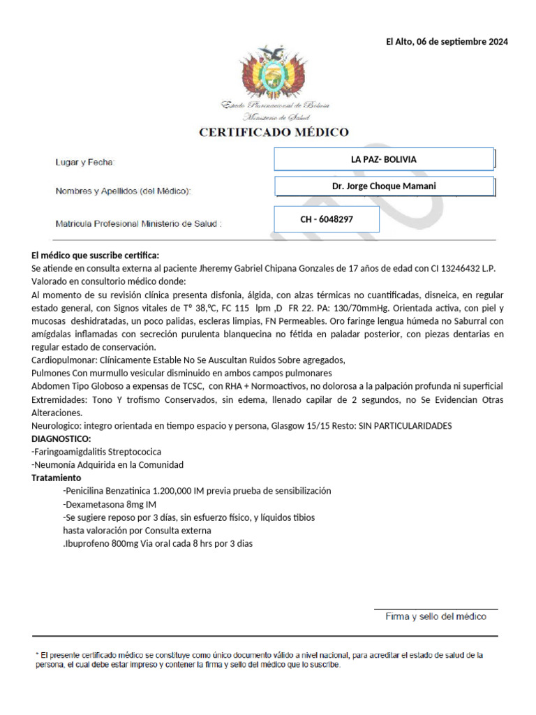 Certificado Medico Olmedo | PDF