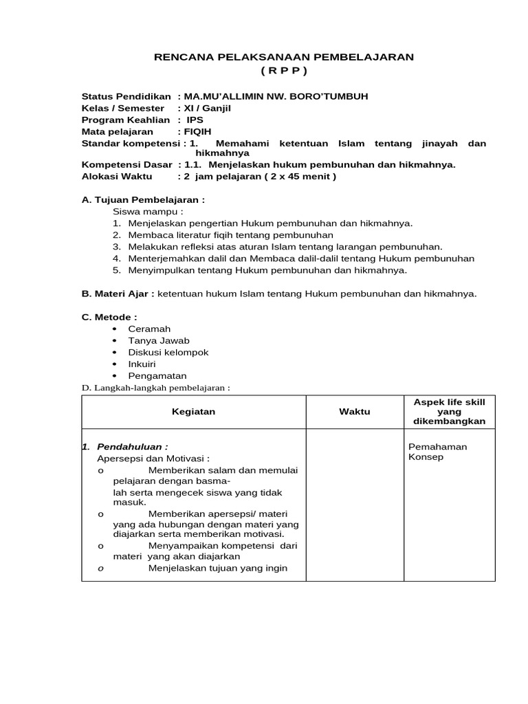 RPP FIQIH MA Kelas XI, 1-2 | PDF