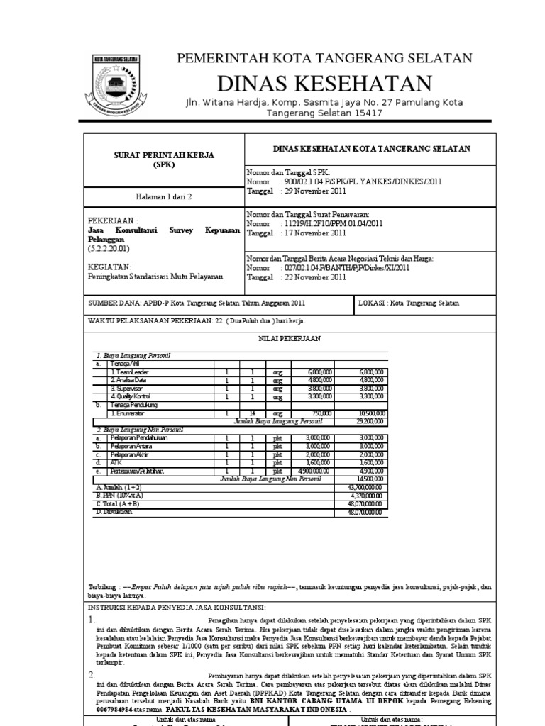 Format SPK | PDF | Bisnis | Pengelolaan Keuangan & Uang