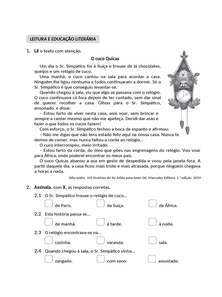 Avaliação Intercalar de Português Leya - 1.º Período | PDF