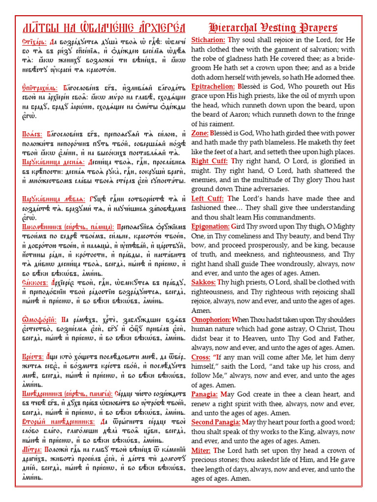 Hierarchal Vesting Prayers | PDF