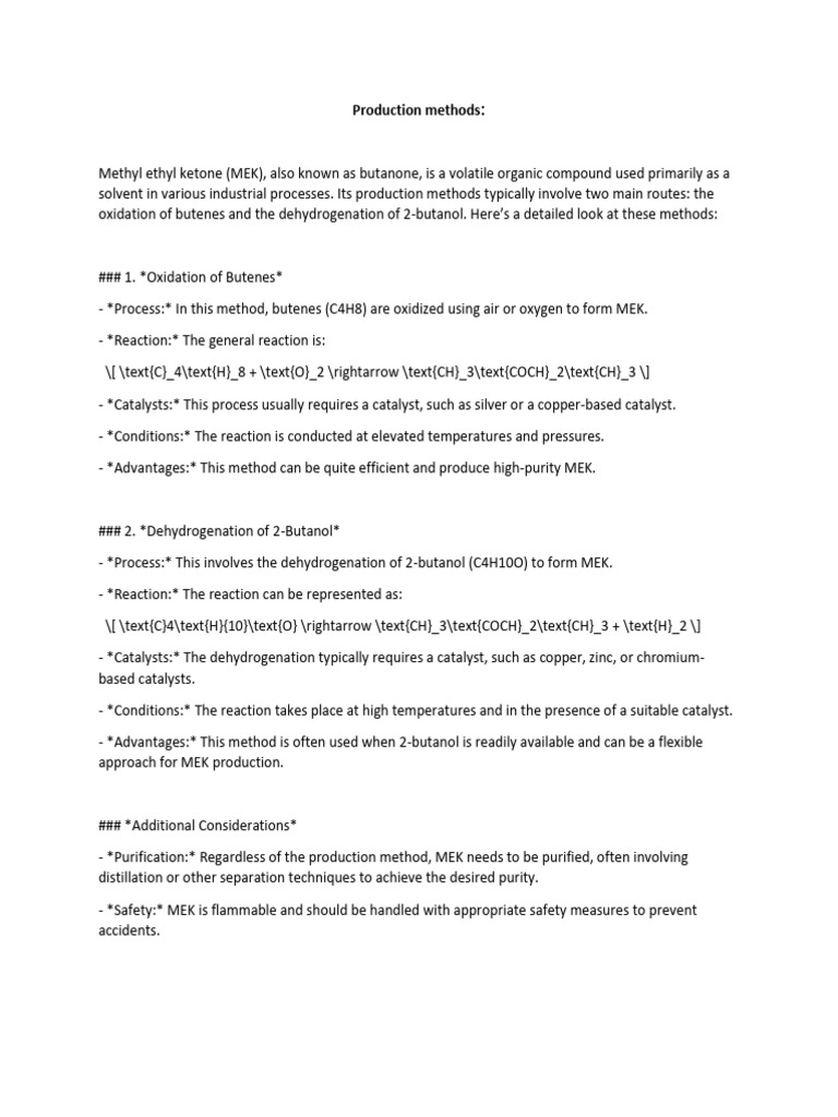 Production Methods of MEK | PDF