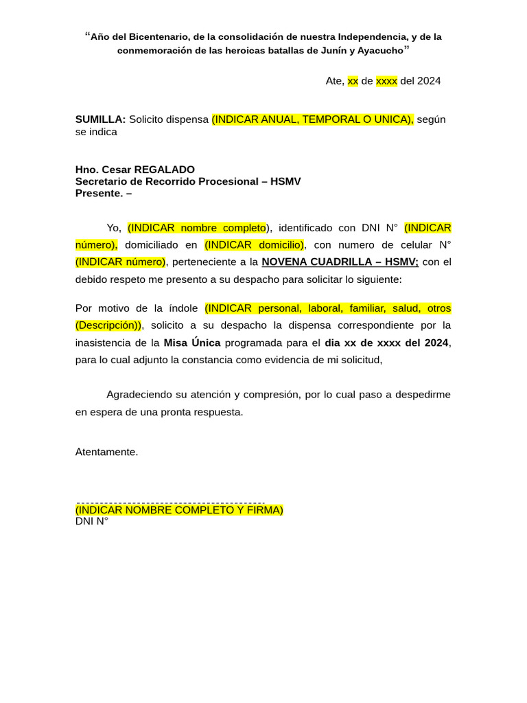 Modelo de Solicitud de Dispensa | PDF | Derecho