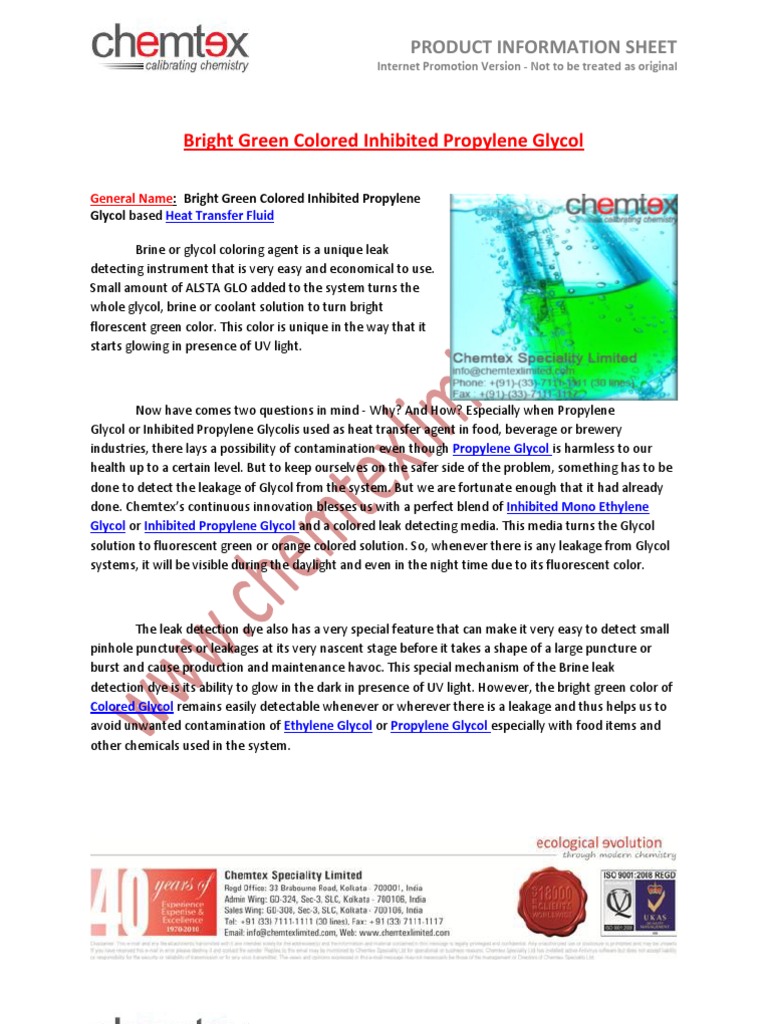 Bright Green Propylene Glycol Leak Detector | PDF | Chemistry ...